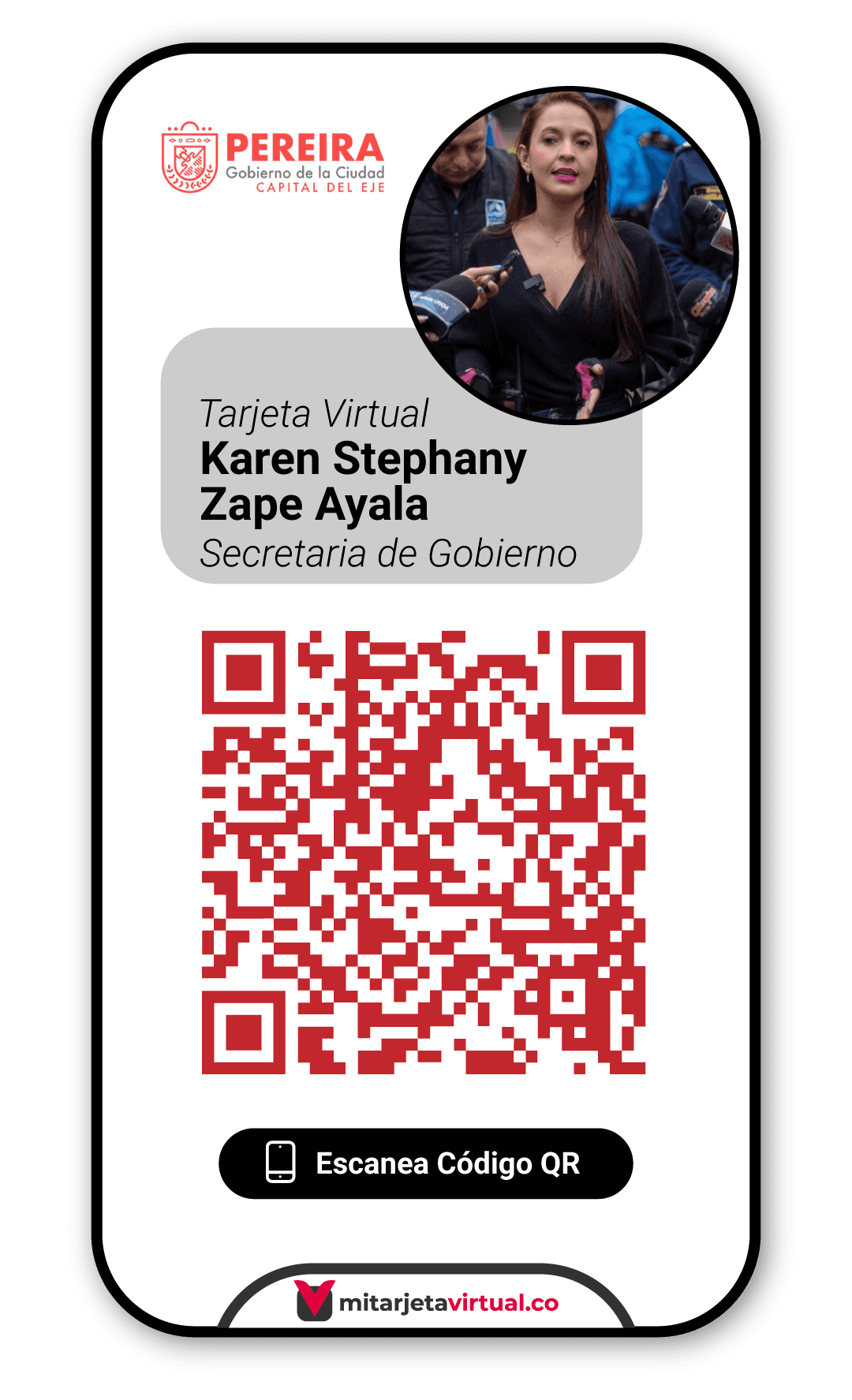 Karen Stephany Zape Ayala | Mi Tarjeta Virtual | Secretaria de Gobierno